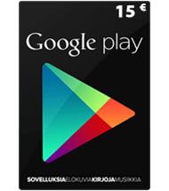 Google Play lahjakortti 15 euroa, hinta 16